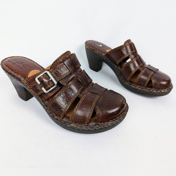 Born | Shoes | Born Boc Sz9 Leather Brown Chunky Heel Sandals Clogs Y2k ...
